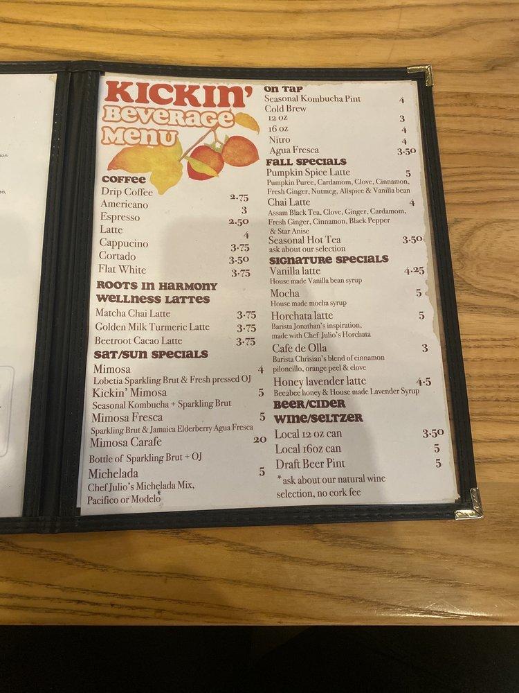 Menu at Kickin' Kombucha pub & bar, Houston