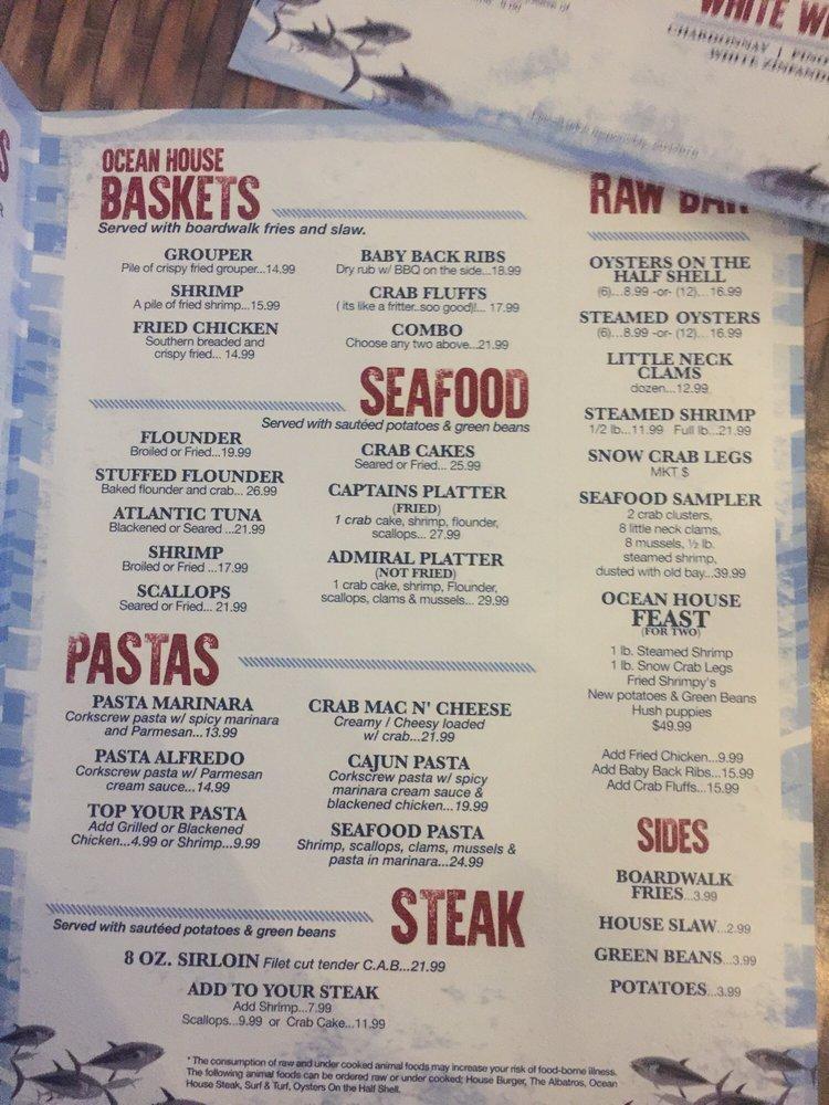 Menu at Ocean House Waterfront Seafood restaurant, Virginia Beach