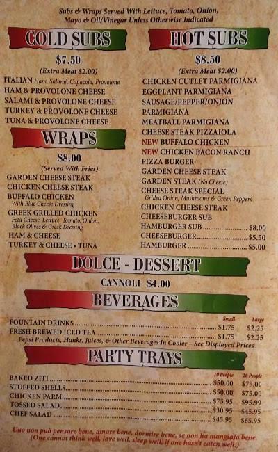 Carta de pizzería Papa V, Towanda