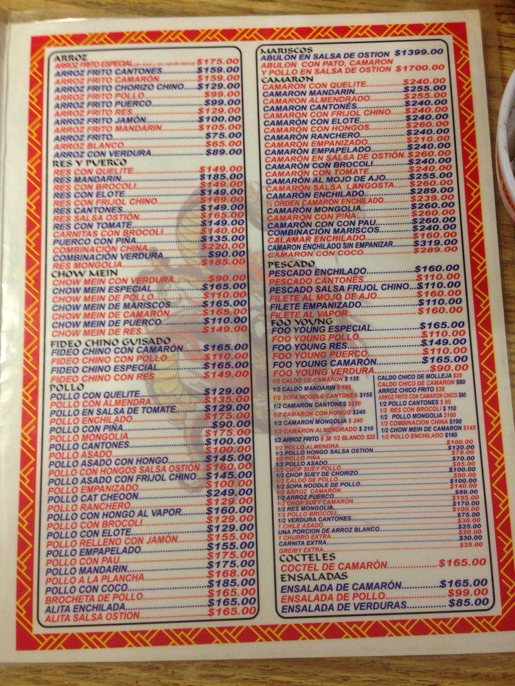 Menu at Restaurant Cat Cheoon, Tijuana