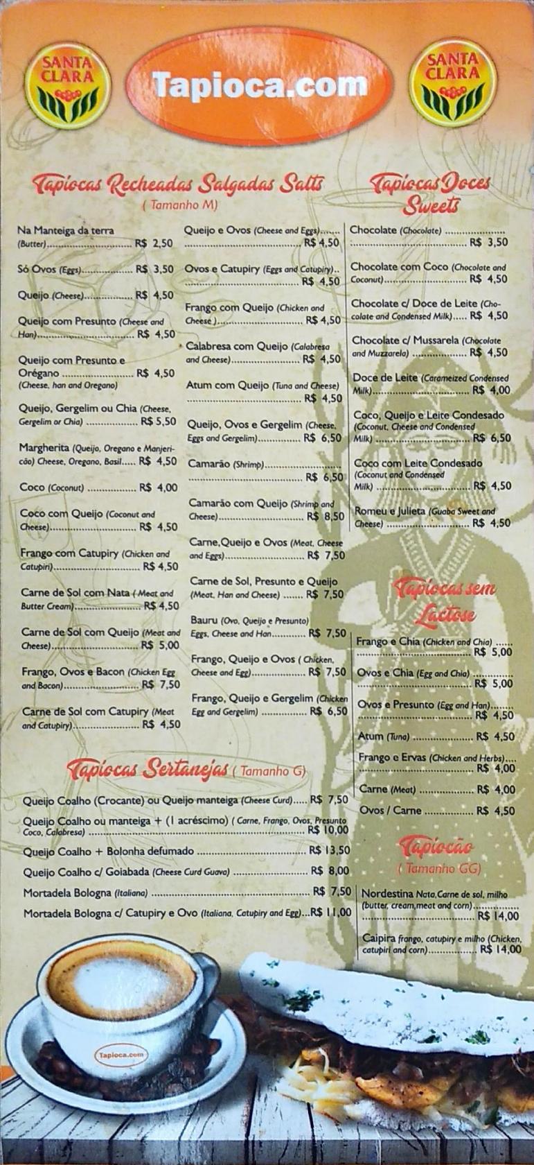 Menu at Tapioca.com cafe, Natal