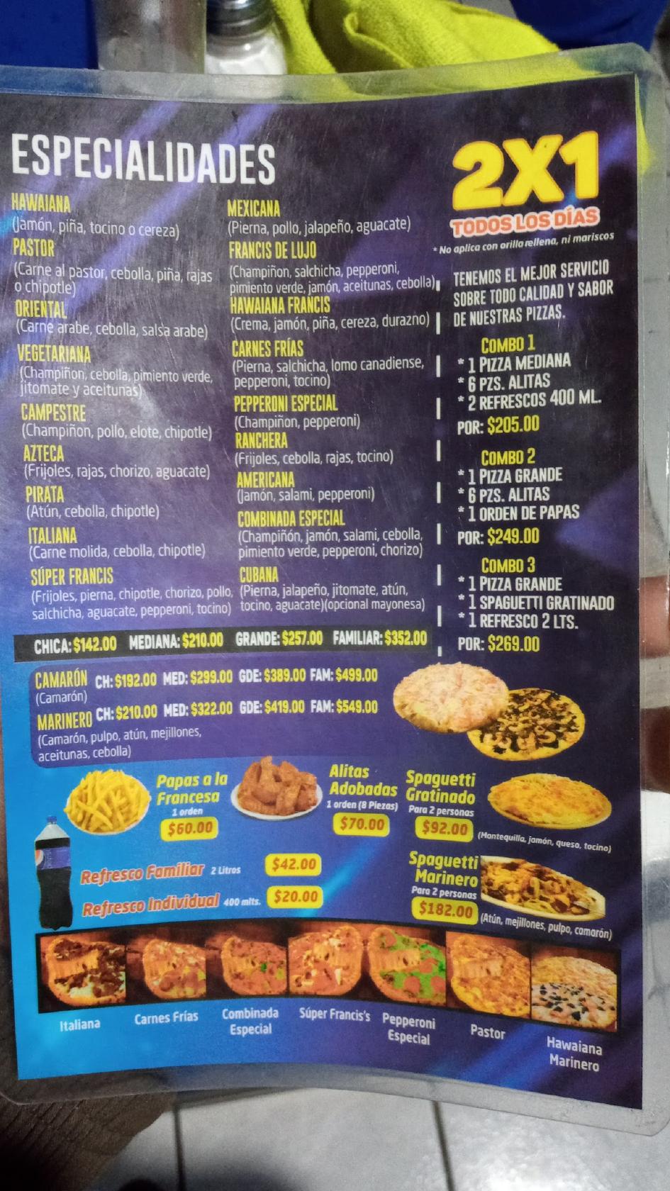 Carta del restaurante FRANCIS' PIZZAS, Heroica Puebla del Zaragoza