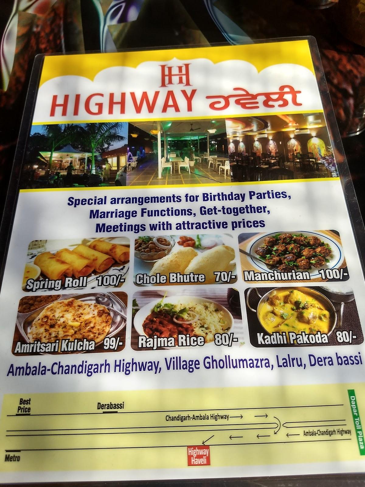 Menu at HIGHWAY HAVELI, Gholu Majra, Ambala Chandigarh Expy