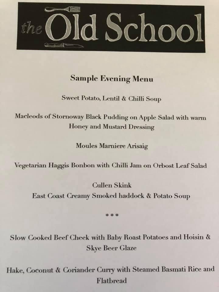 Menu at Old School Restaurant, Dunvegan