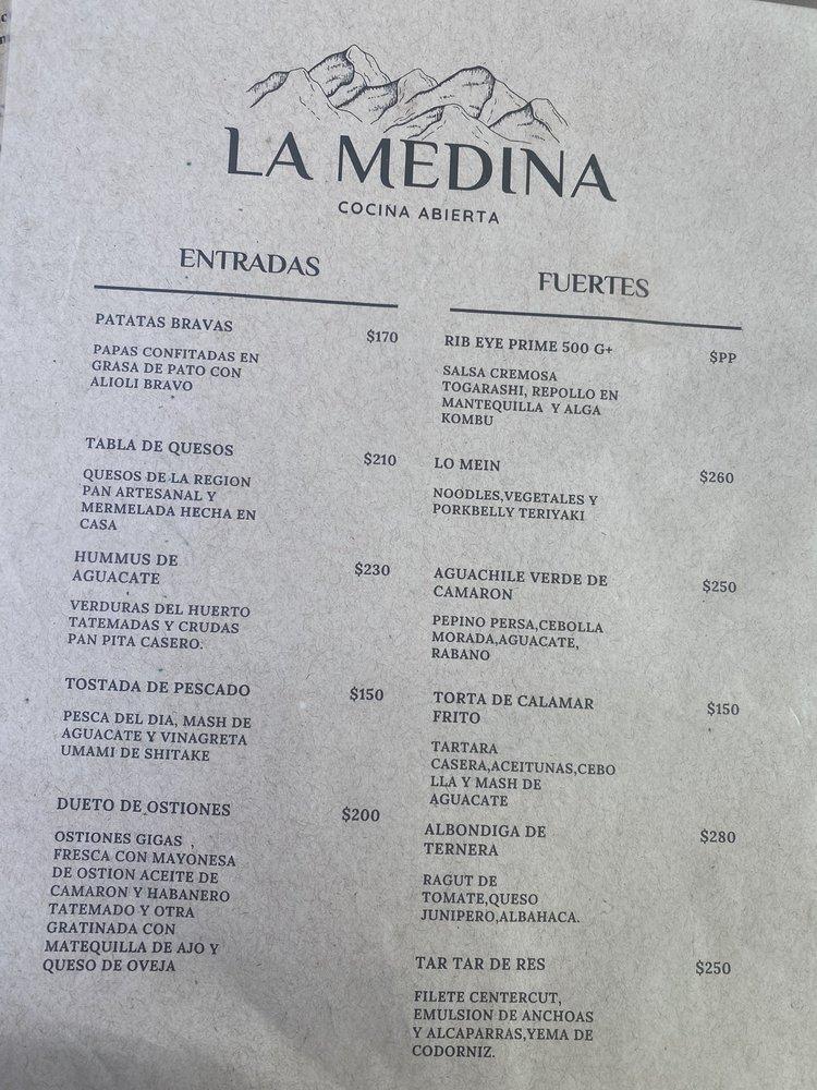 Menu at Once Pueblos restaurant, Mexico
