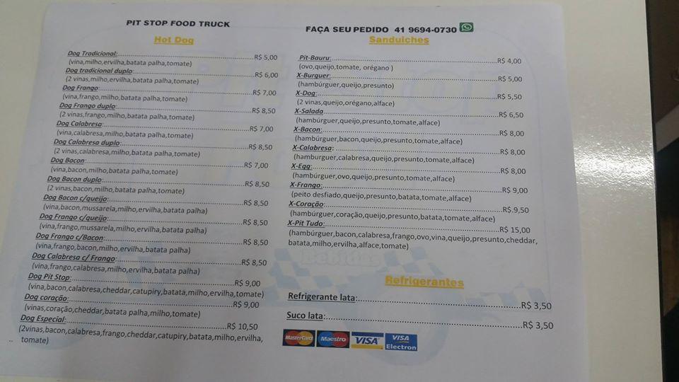 Carta del restaurante Pit Stop Food, Curitiba