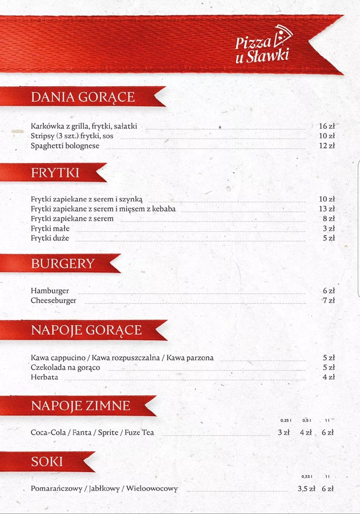 Menu at Pizza u Sławki restaurant, Wloszczowa