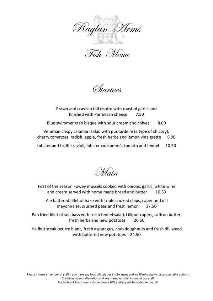 Menu at Raglan Arms pub & bar, Llandenny, Main Street