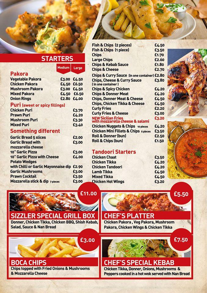 Menu at Sizzler Grill House restaurant, Glasgow