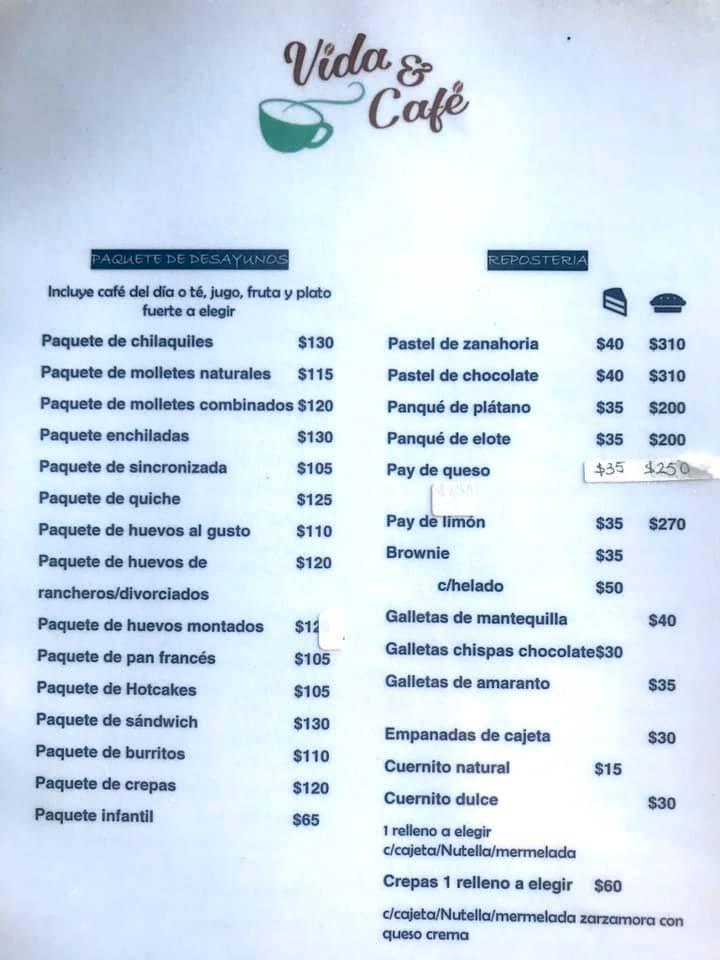 Carta del café La Coffee Shop, Metepec
