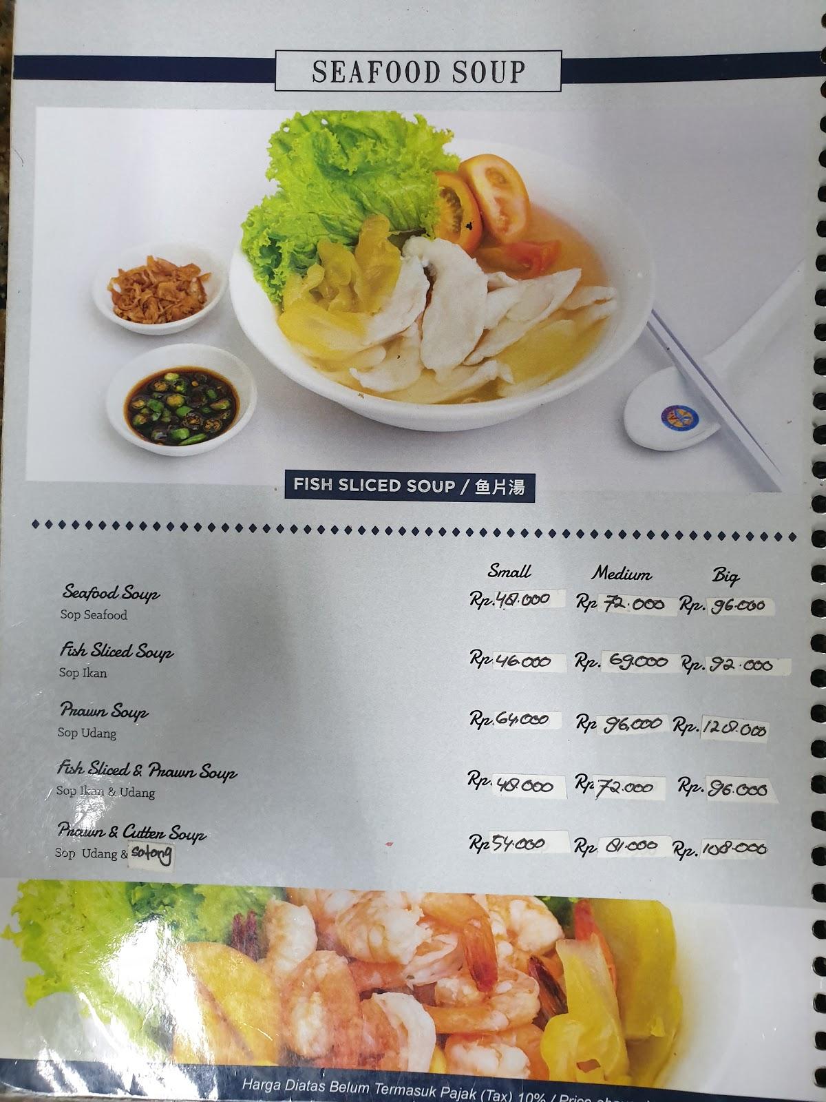Menu at Yong Kee Sea Food restaurant, Batam, Jl. Komp. Business Centre