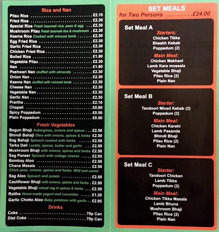 Menu at Chillis Takeaway fast food, Evesham