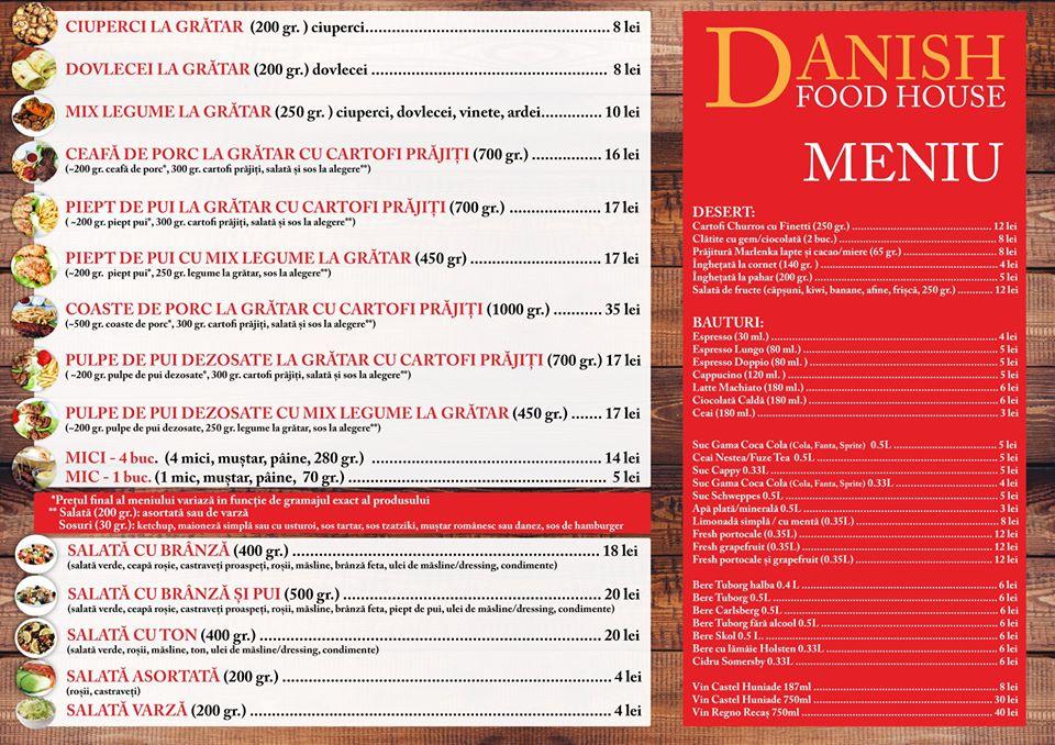 Menu at Danish Food House, Timișoara