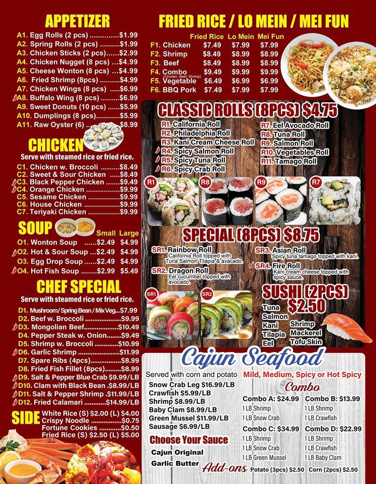 Menu at King Buffet restaurant, Plano