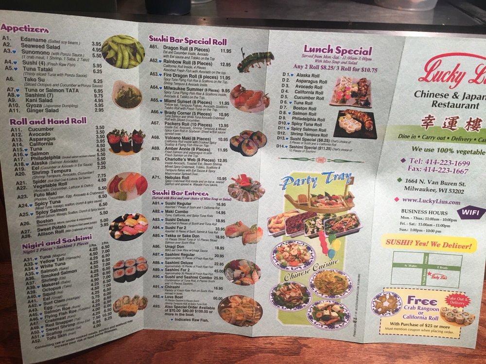 Menu at Lucky Liu's restaurant, Milwaukee