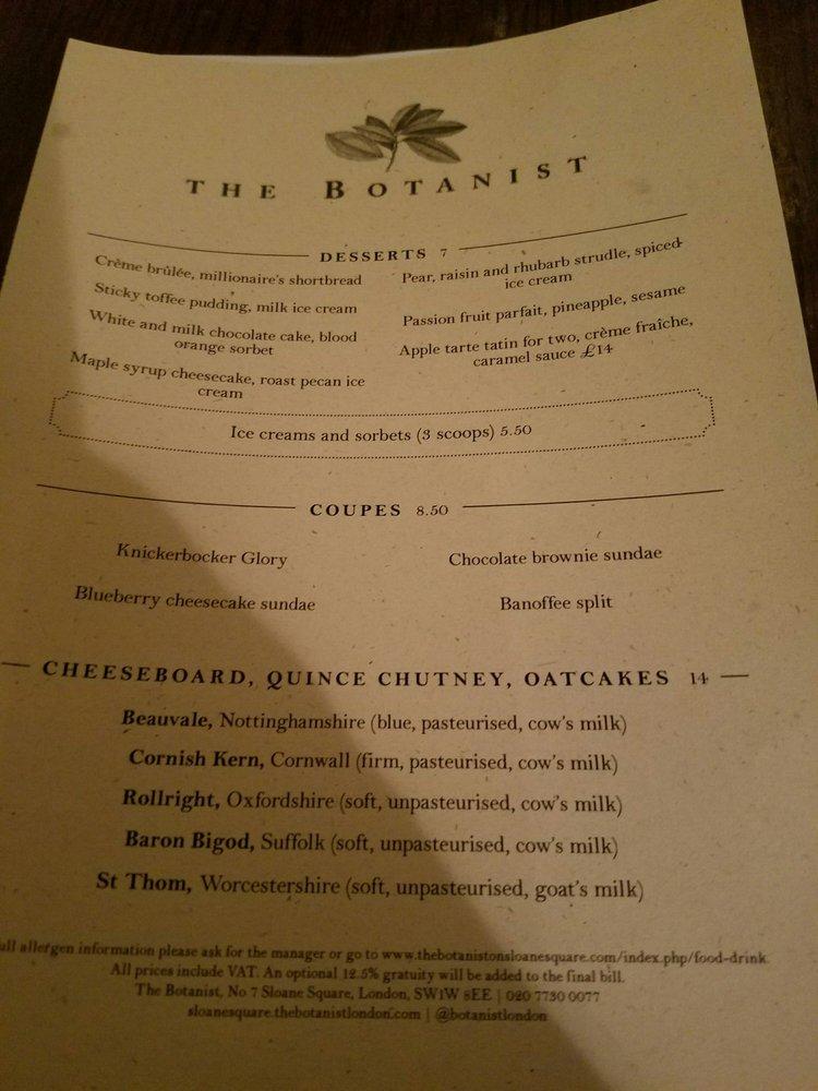 Menu at The Botanist Sloane Square pub & bar, London, 7 Sloane Square