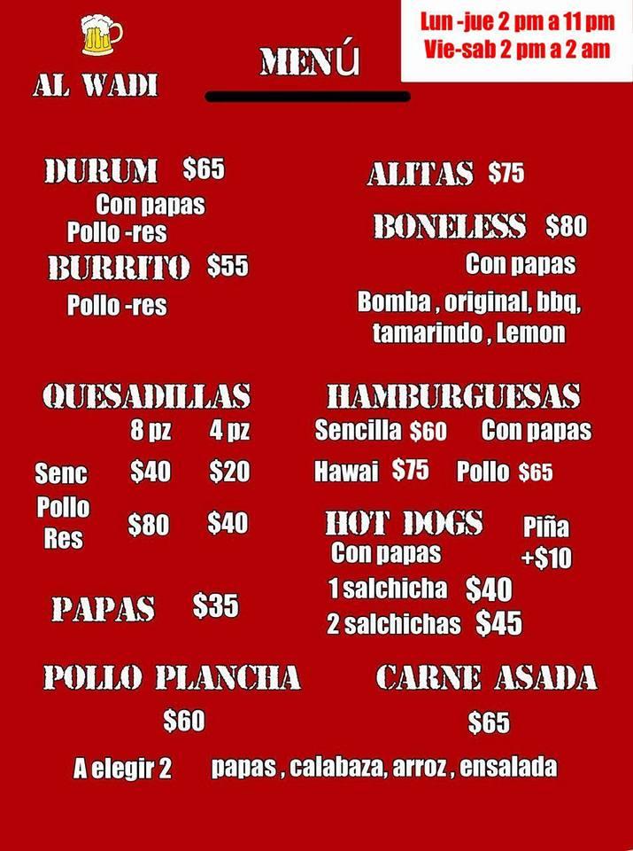 Carta del pub y bar Al Wadi, Joaquín Zetina Gasca