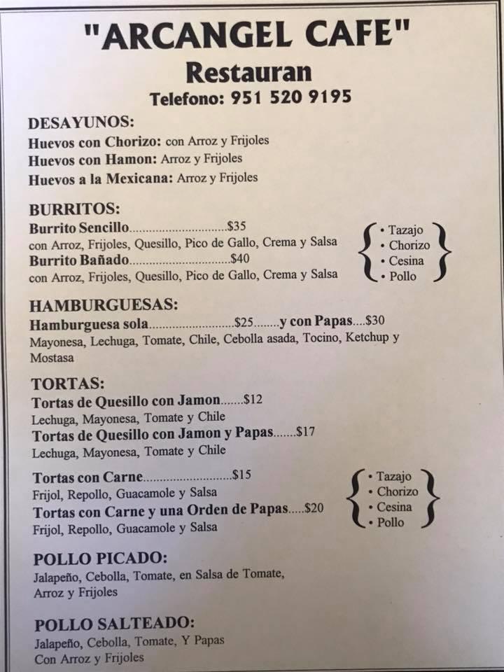 Menu at Arcangel Cafe, San Francisco Putla