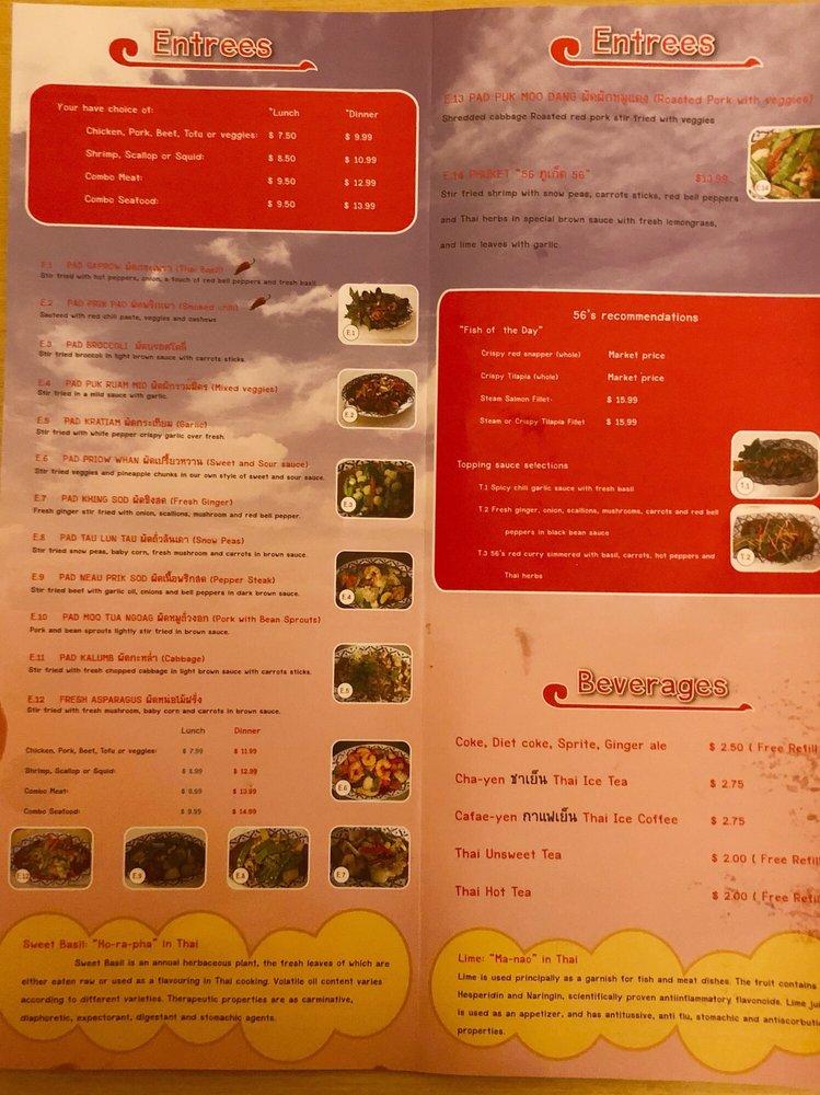 Menu at Bangkok 56 restaurant, Harrisburg