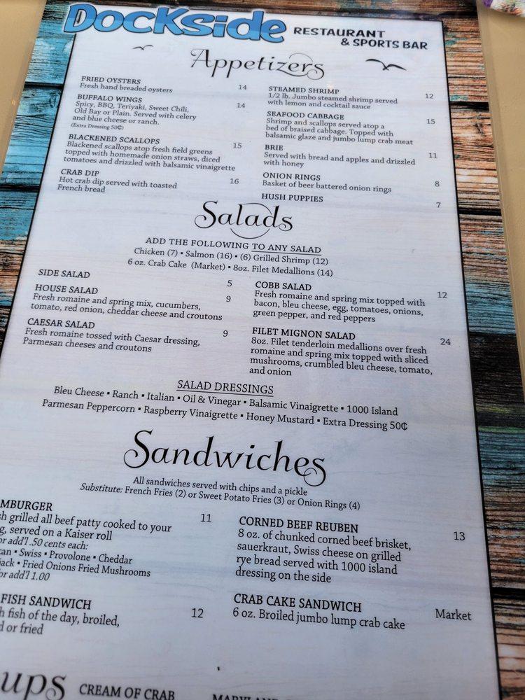 Menu at Dockside Restaurant & Sports Bar, Tracys Landing, 421 Deale Rd