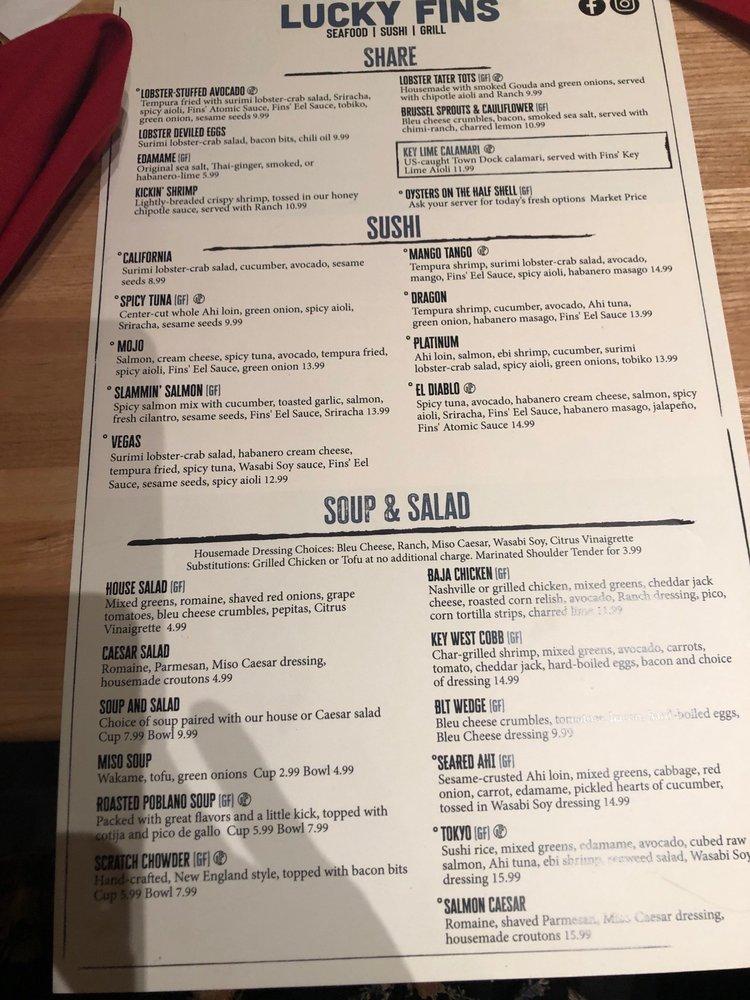 Menu at Lucky Fins Greeley restaurant, Greeley