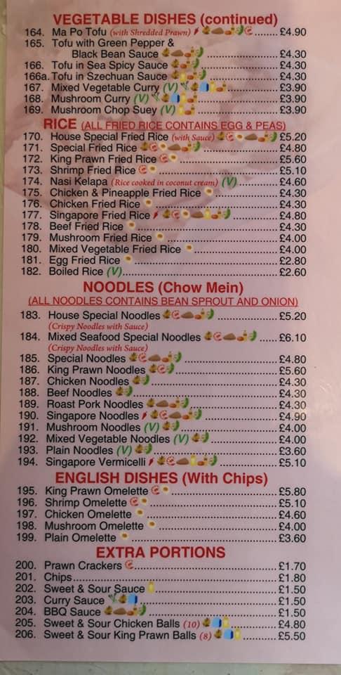 Menu at New China Inn restaurant, Broadstairs