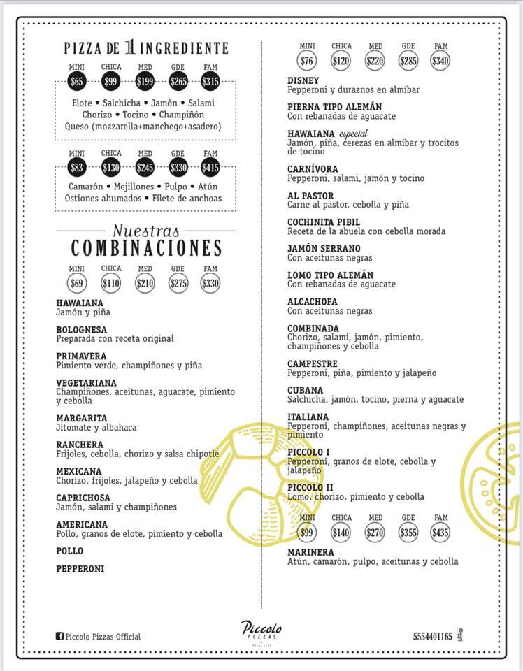 Carta de pizzería Piccolo Pizzas, Ciudad López Mateos, Diag. San ...