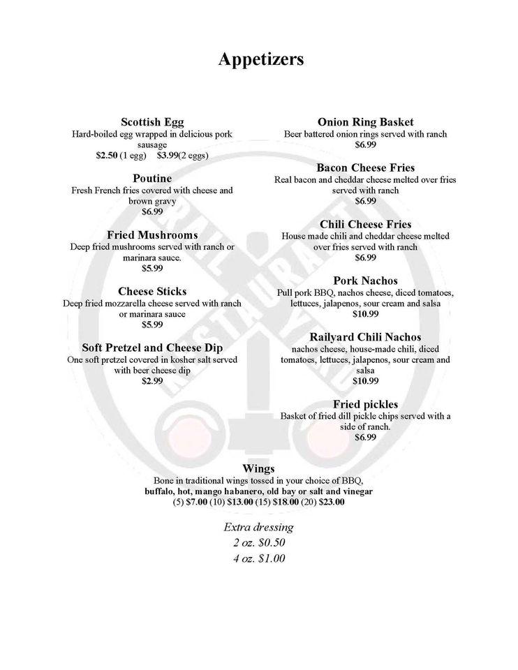Menu at Rail Yard Restaurant, Appomattox