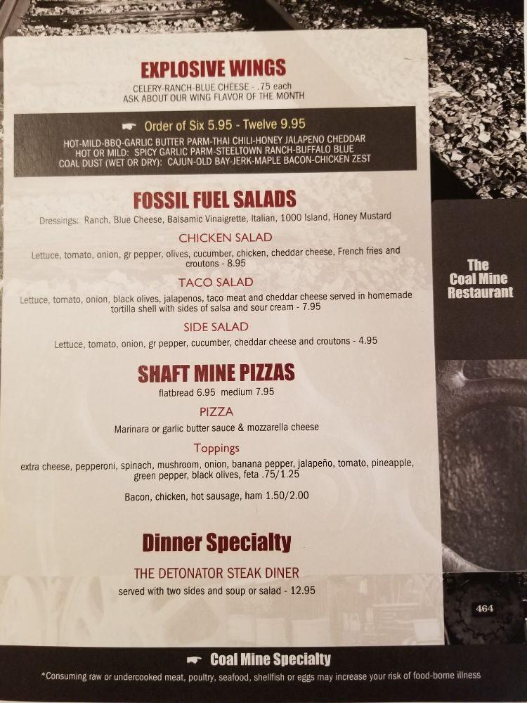 Menu at The Coal Mine pub & bar, Castle Shannon