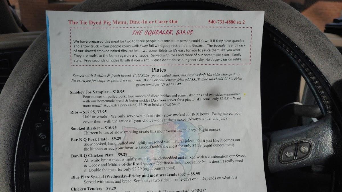 Menu at The Tie Dyed Pig Diner & Bakery, Radford