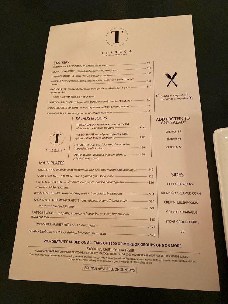 Menu at Tribeca Restaurant, Atlanta