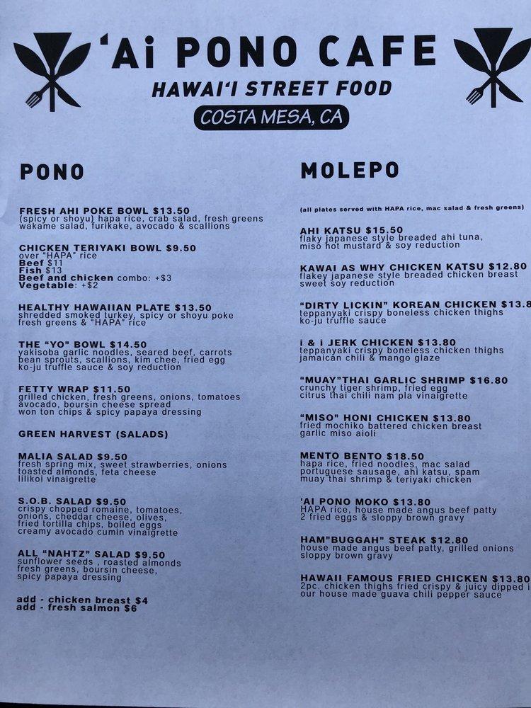 Menu at 'Ai Pono Cafe, Costa Mesa