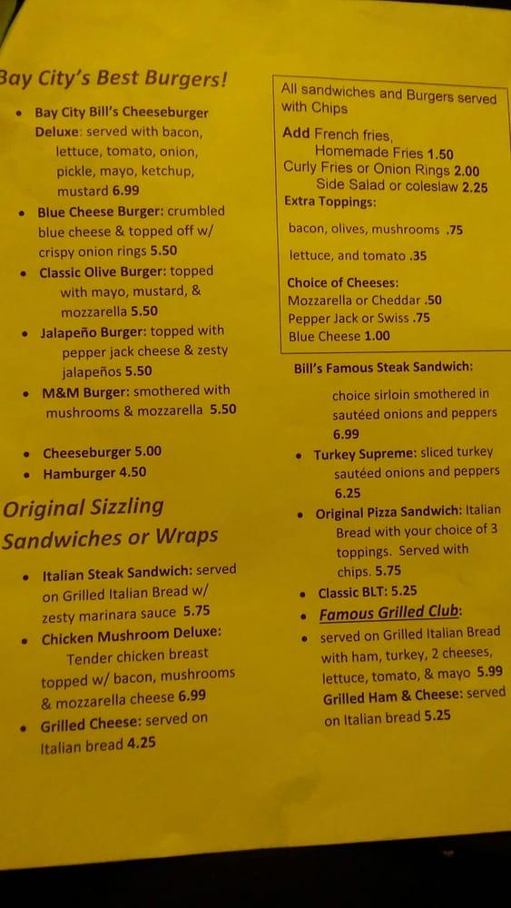 Menu at Bay City Bill's Bar & Grill, Bay City