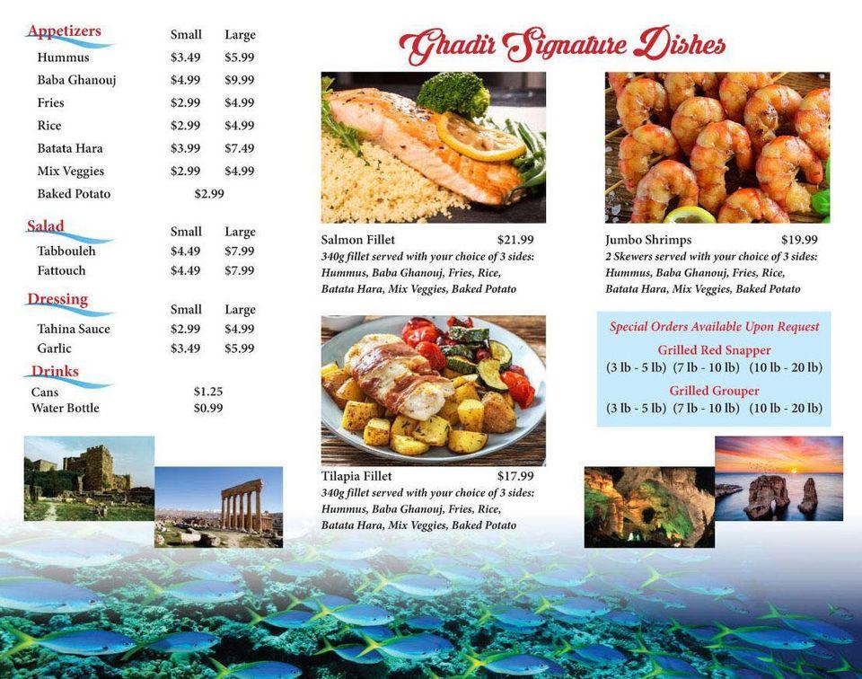 Carta de Ghadir Meat & Restaurant, Toronto, 1848 Lawrence Ave E