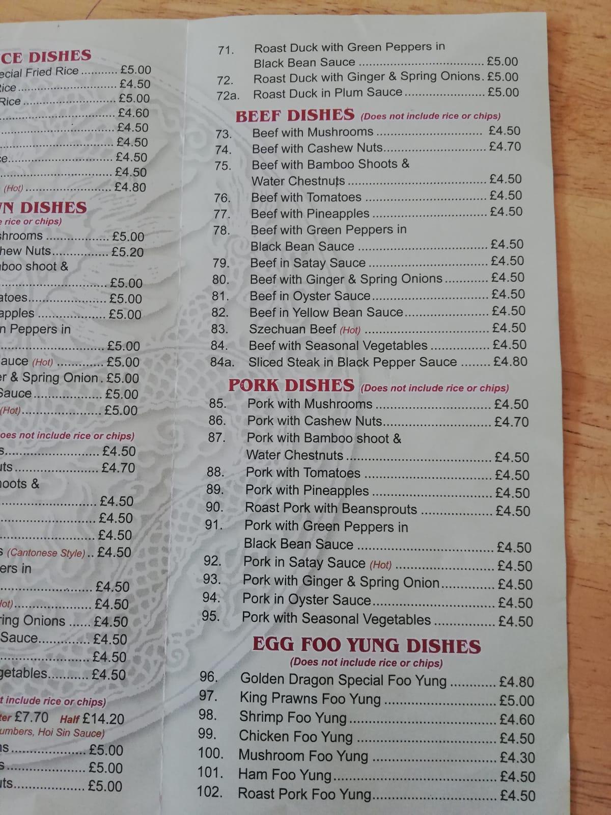 Menu at Golden Dragon restaurant, Barry, 55 Winston Rd