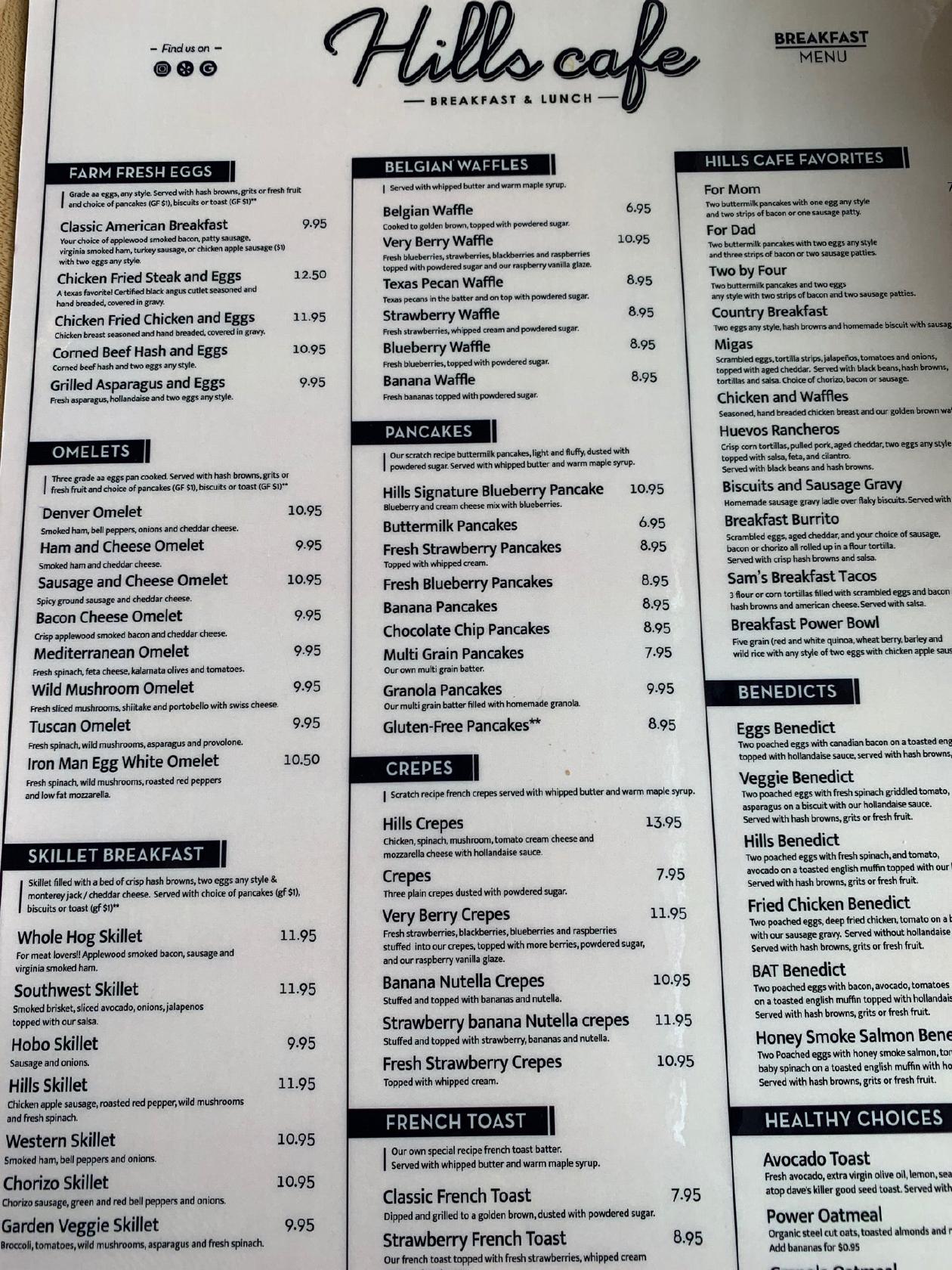 Menu at Hills Cafe - Castle Hills & Hills Flowers, Lewisville