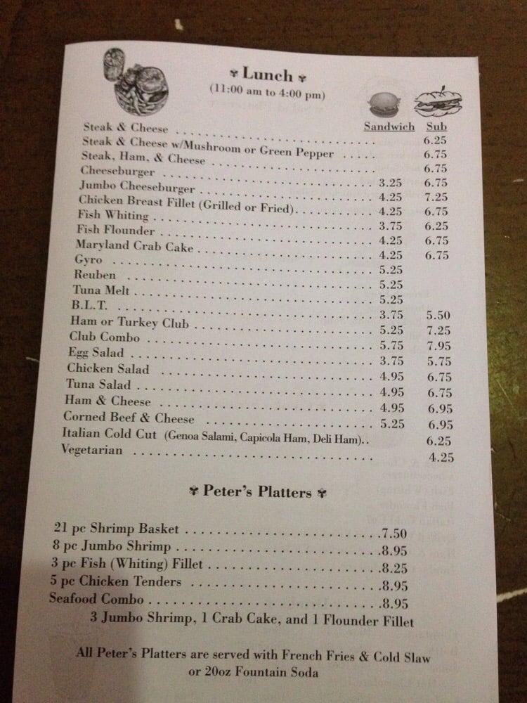 Menu at Peter's Grill cafe, Rockville