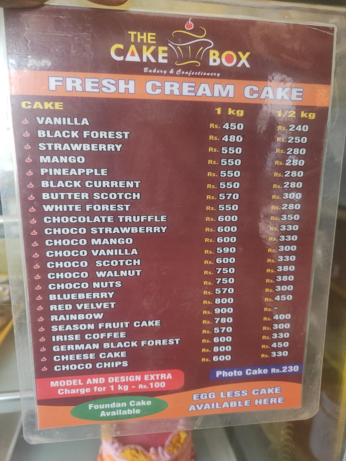 Menu at THE CAKE BOX, Tiruchirappalli, 56b