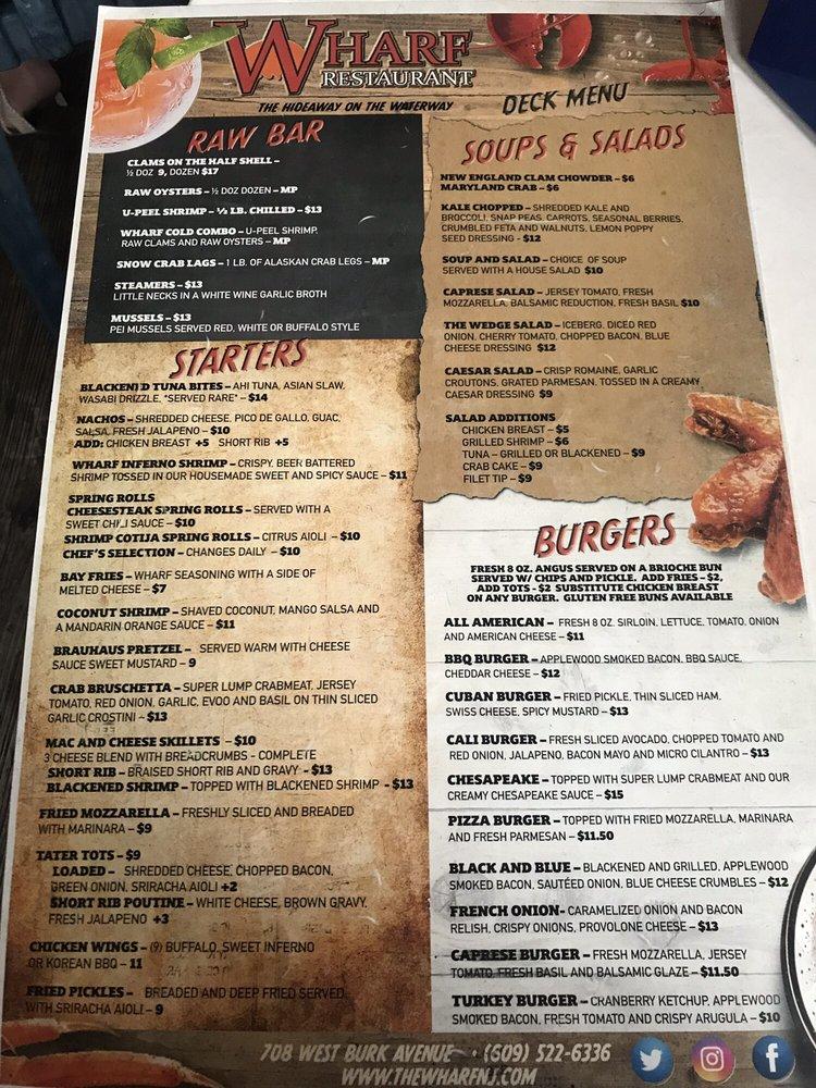 Menu at The Wharf restaurant, Wildwood