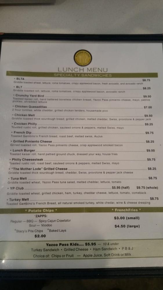 Menu at Yazoo Pass cafe, Clarksdale
