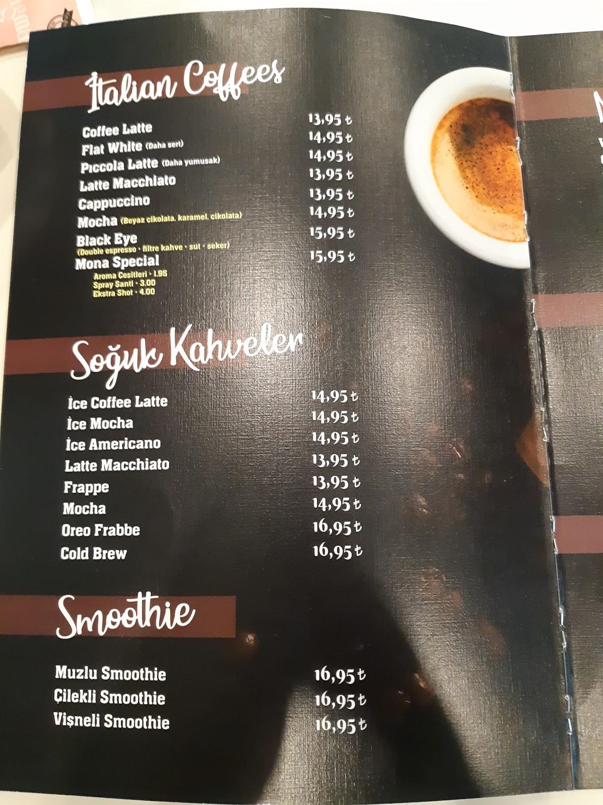 Menu at Caffe Mona, Tekirdağ