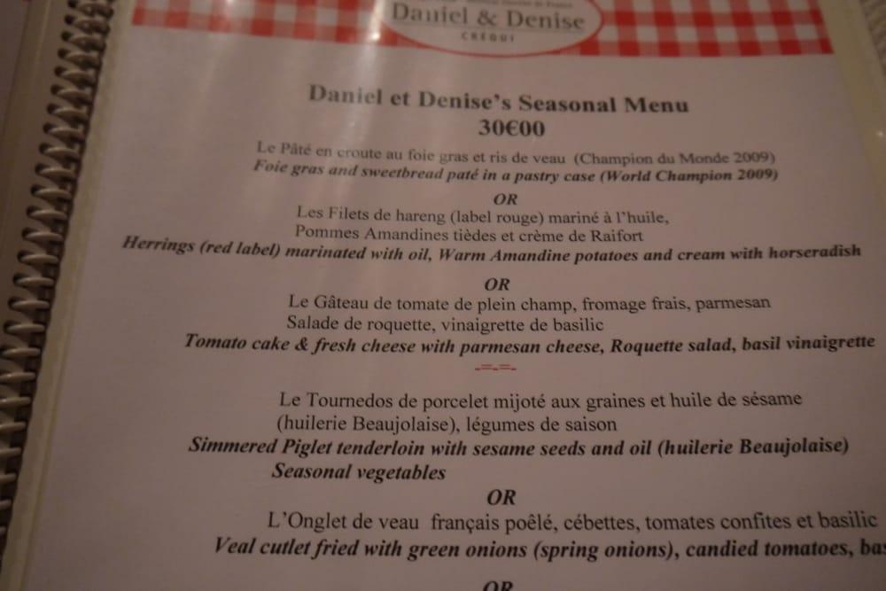 Menu at Daniel et Denise Créqui - Bouchon Lyonnais restaurant, Lyon