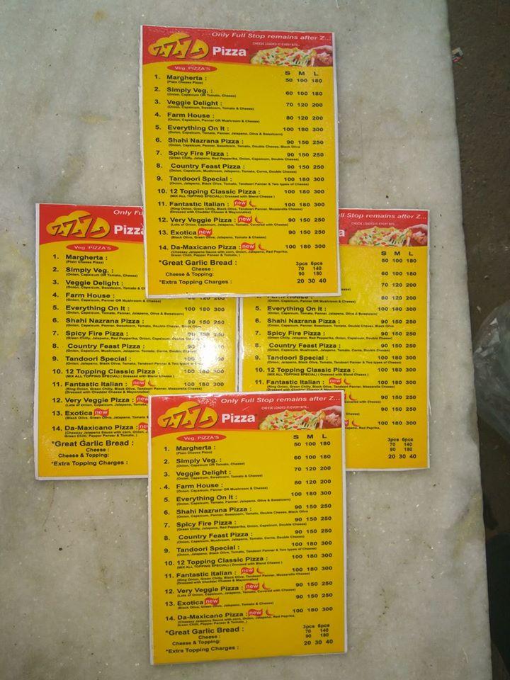 Menu at ZZZ Pizza (AP Market), Delhi, AP Market