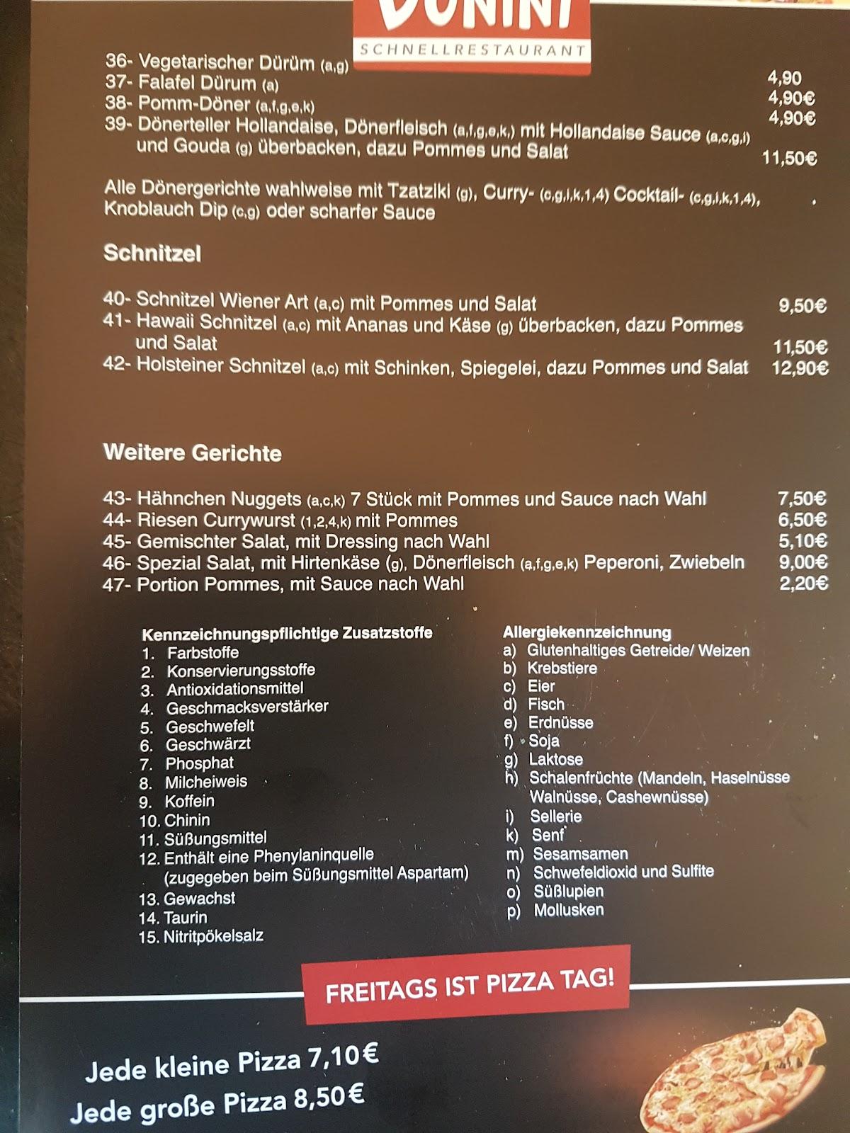 Speisekarte von Donini Schnellrestaurant, Handewitt