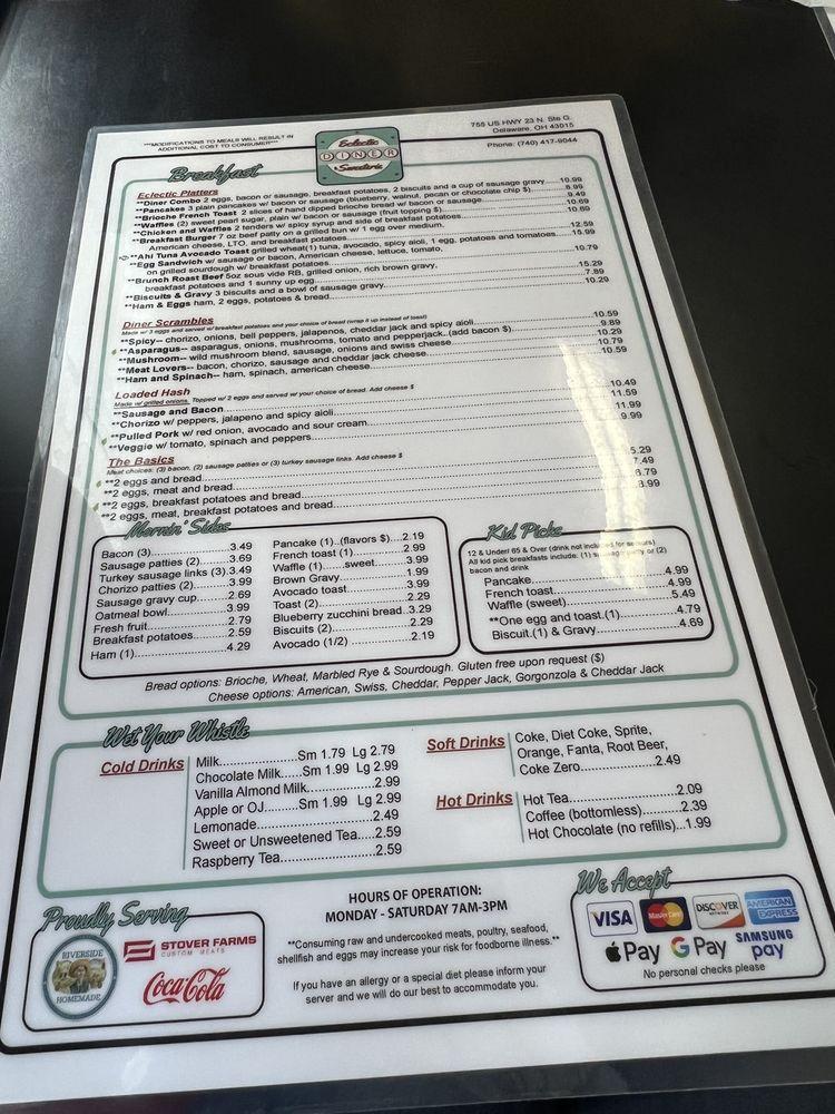 Menu at Eclectic Diner & Sweeterie restaurant, Delaware