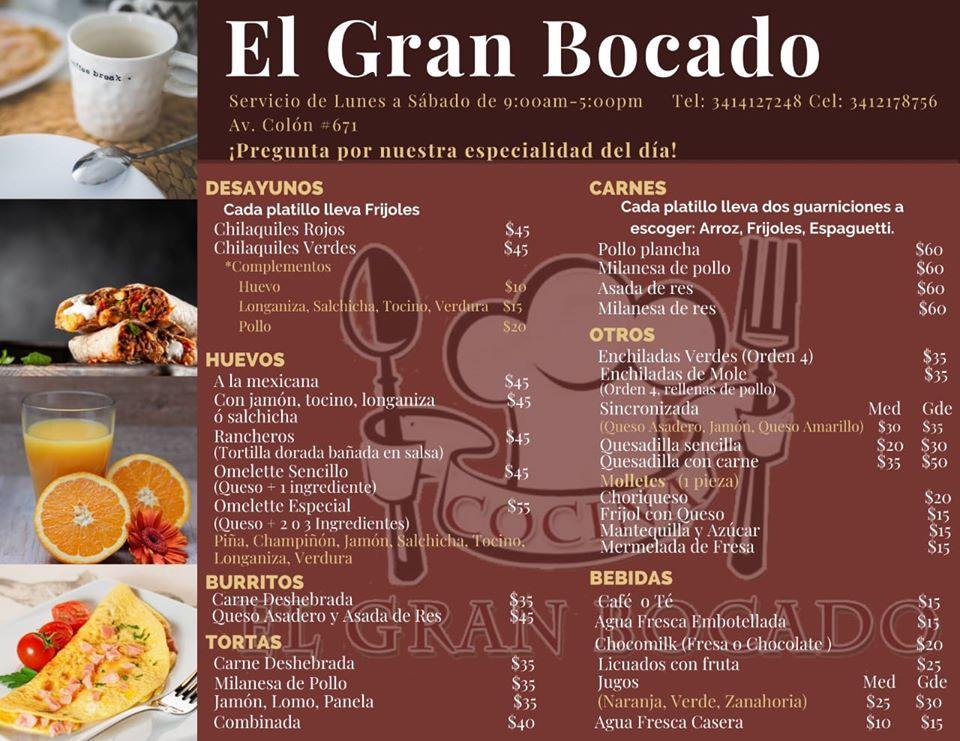 Menu at El Gran Bocado restaurant, Ciudad Guzmán