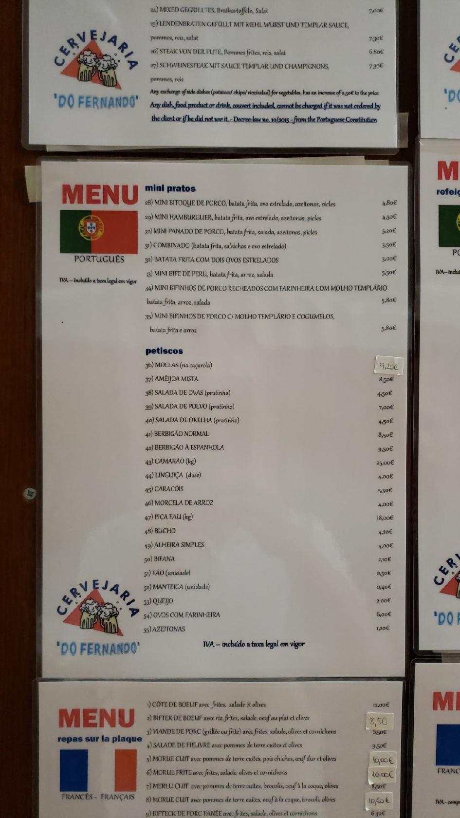 Menu em Cervejaria do Fernando restaurante, Tomar, Rua Silva Magalhães ...