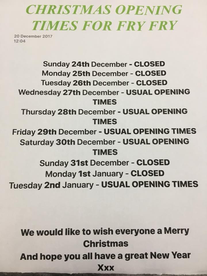 Menu at Fry Fry fast food, Wooler