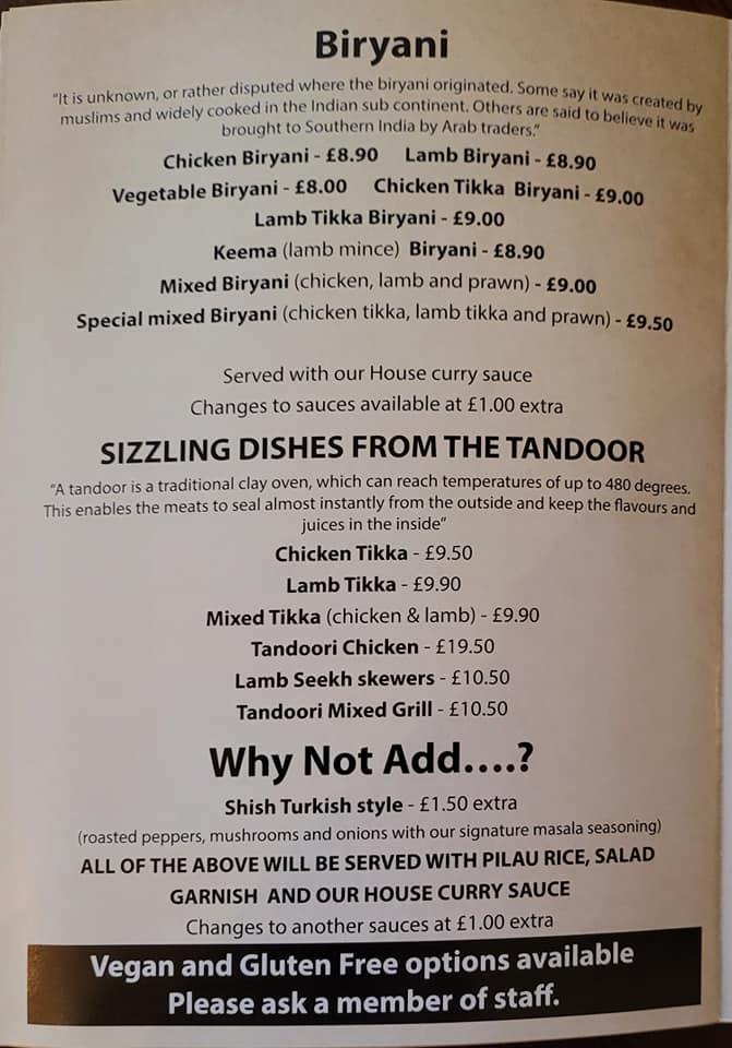 Menu at Jewel In The Crown restaurant, Kilmarnock