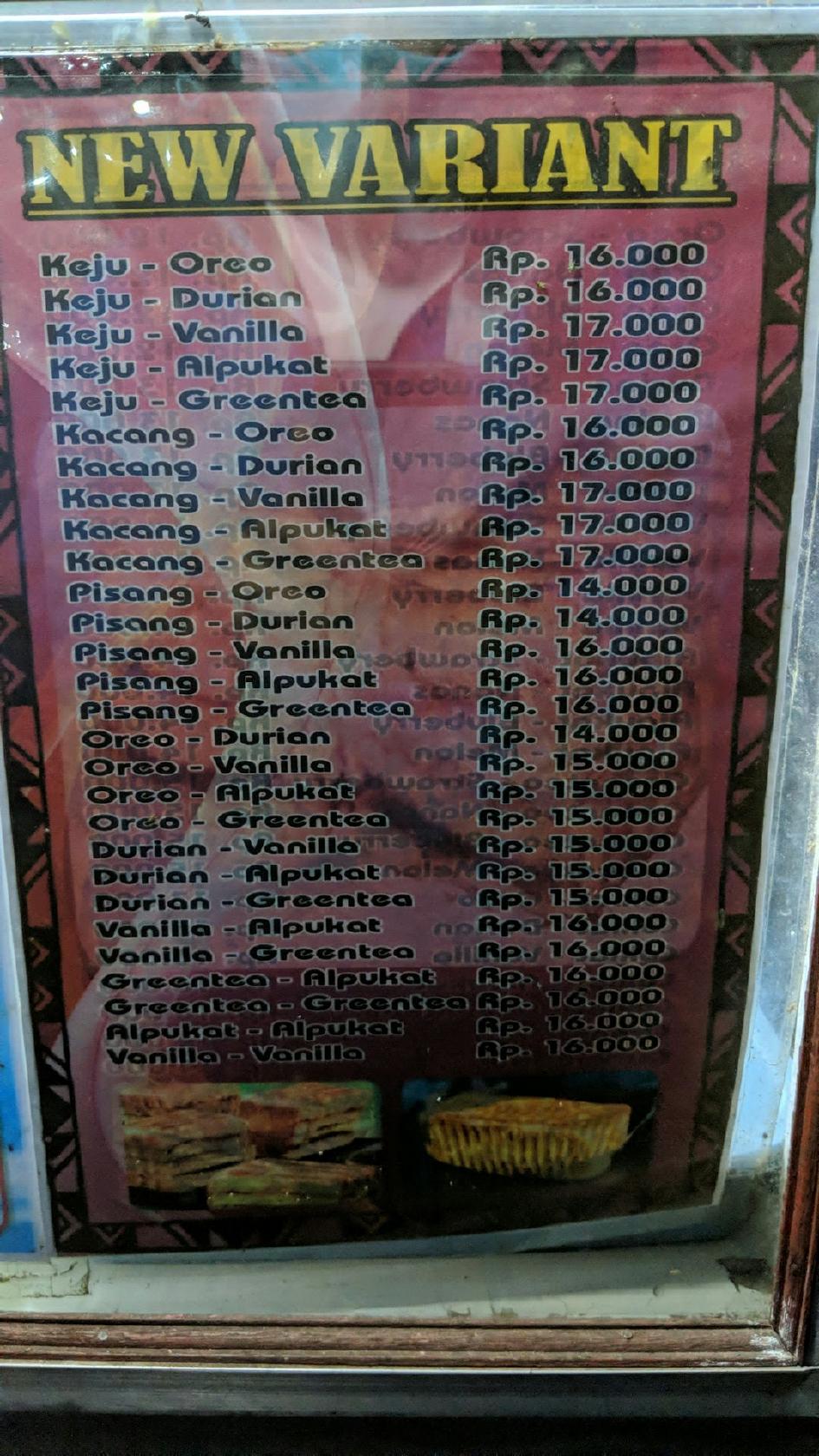 Menu at Roti Bakar Bandung cafe, Pemalang